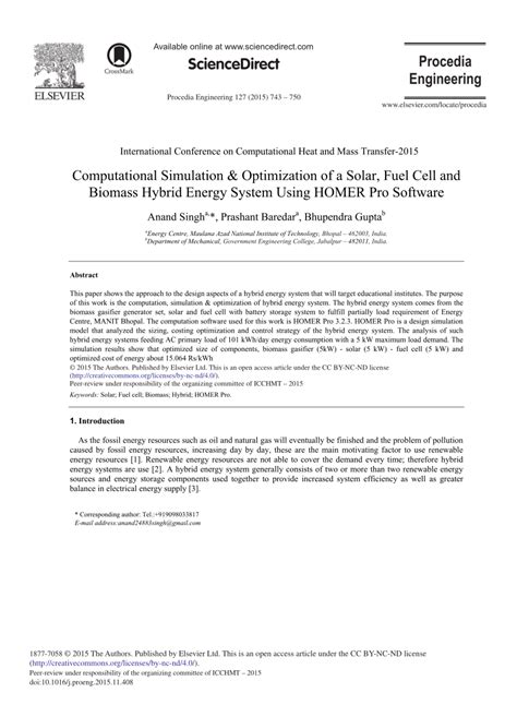 pdf computational simulation and optimization of a solar fuel cell and biomass hybrid energy