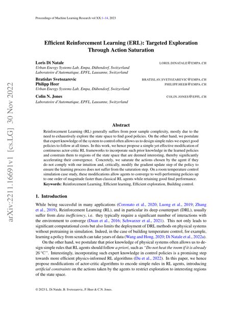 pdf efficient reinforcement learning erl targeted exploration through action saturation