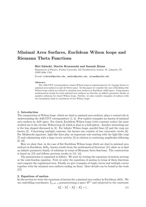 pdf minimal area surfaces euclidean wilson loops and riemann theta functions