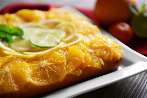 Premium Photo Delicious Citrus Cake Closeup