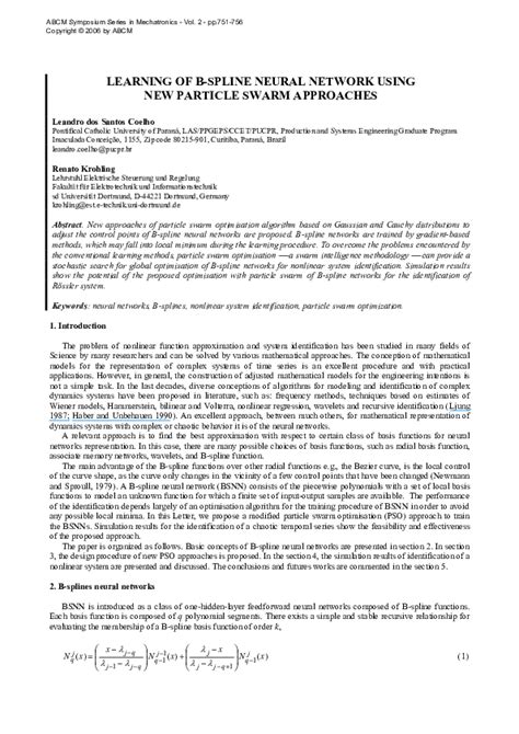 pdf learning of b spline neural network using new particle swarm approaches renato krohling