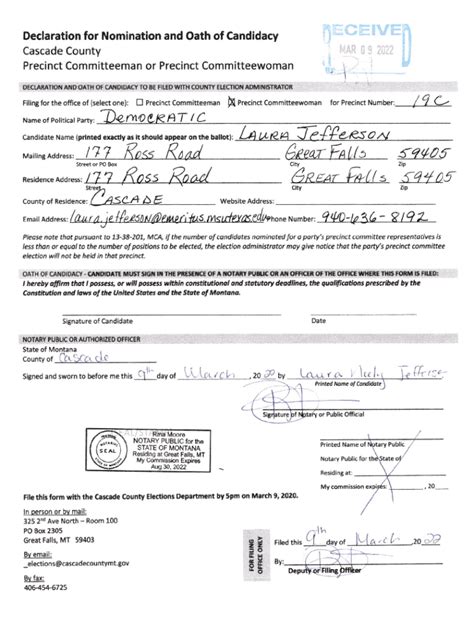 Fillable Online Declaration For Nomination And Oath Of Candidacy