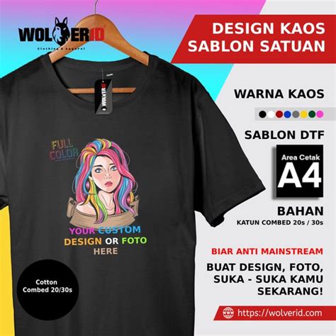 Jual Kaos Sablon Satuan Design Custom Full Color Ukuran A4 Bahan Katun