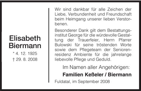 Traueranzeigen Von Elisabeth Biermann Trauer HNA De