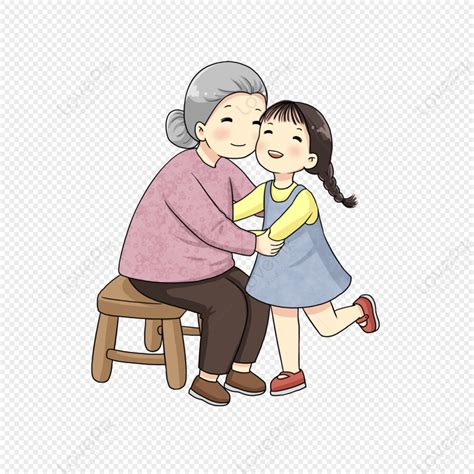 Girl And Grandmother Grandmother Grandma Hug Accompanying The