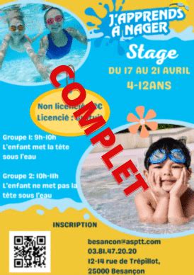 STAGE JAPPRENDS À NAGER DU 17 AU 21 AVRIL ASPTT Besançon