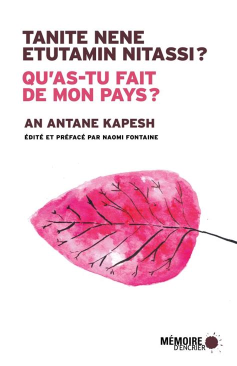 Qu as tu fait de mon pays Tanite nene etutamin nitassi Mémoire d
