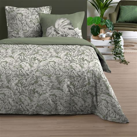 Housse De Couette Et Deux Taies Coton 260 X 240 Cm Maissa Verte