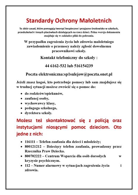 STANDARDY OCHRONY MAŁOLETNICH Szkoła Podstawowa nr 1
