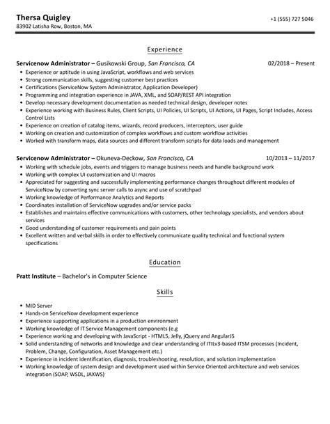 Servicenow Administrator Resume Samples Velvet Jobs
