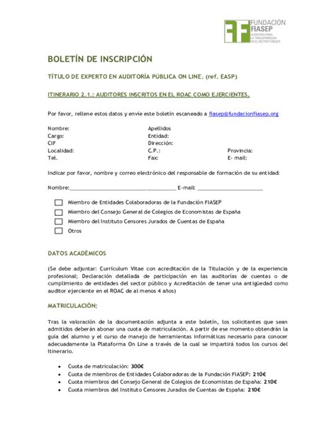 Completable En línea Boletn de inscripcin del itinerario 2 1 Fax Email