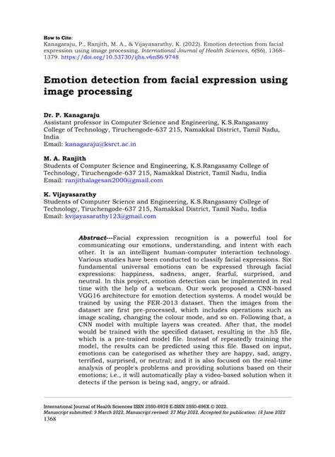 pdf emotion detection from facial expression using image processing