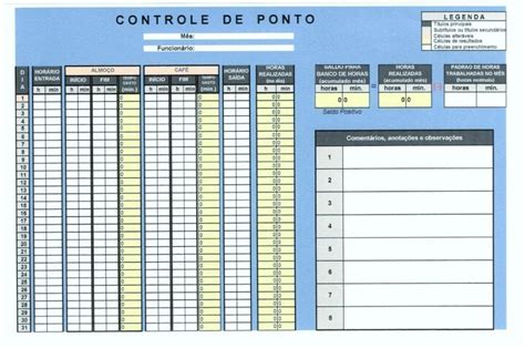 Planilha de Controle de Ponto Excel Grátis para Baixar e Imprimir
