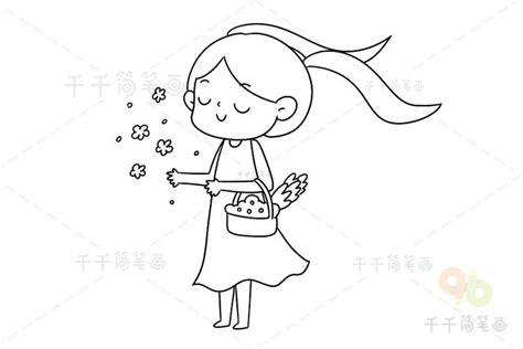 女孩闻花香的简笔画 简笔画图片大全 蒲城教育文学网