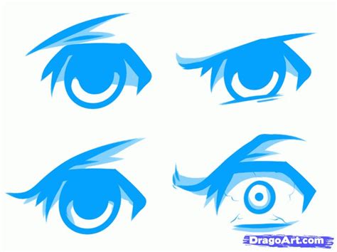 Four Different Blue Eyes With Long Lashes And One Large Eye All Drawn