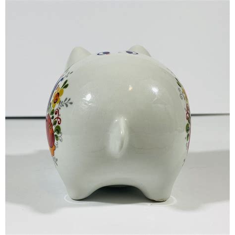 Vintage Reutter Porzellan Mini Piggy Bank Floral Hand Painted Flowers