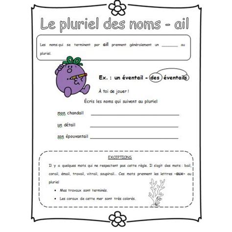 Le Pluriel Des Noms Exercices Affiche