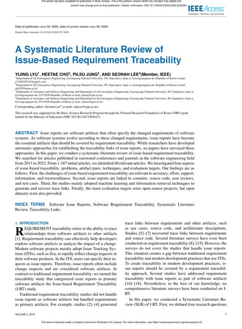 pdf a systematic literature review of issue based requirement traceability