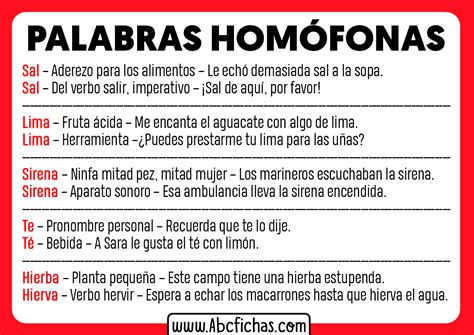 Ejemplos De Palabras Homofonas ABC Fichas