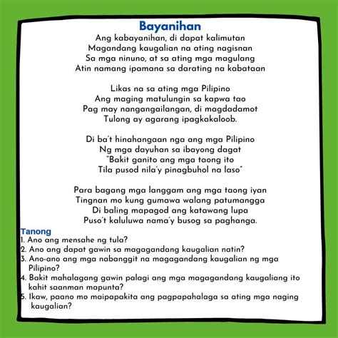 Ano Ang Mensahe Ng Tula Ano Ang Dapat Gawin Sa Magagandang Kaugalian