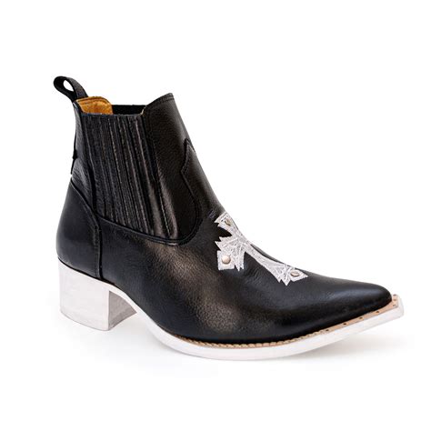 Botina Country Masculina Bico Fino Couro Bovino Legítimo Floater Preto