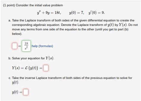 solved 1 point consider the initial value problem y 9y
