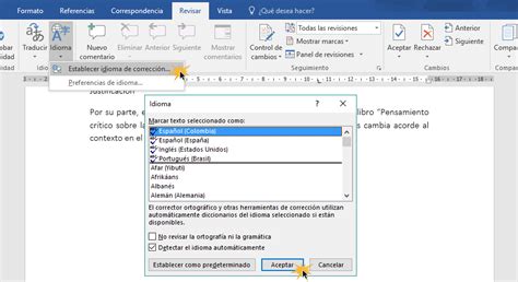 Word 2016 Herramientas de idioma y traducción