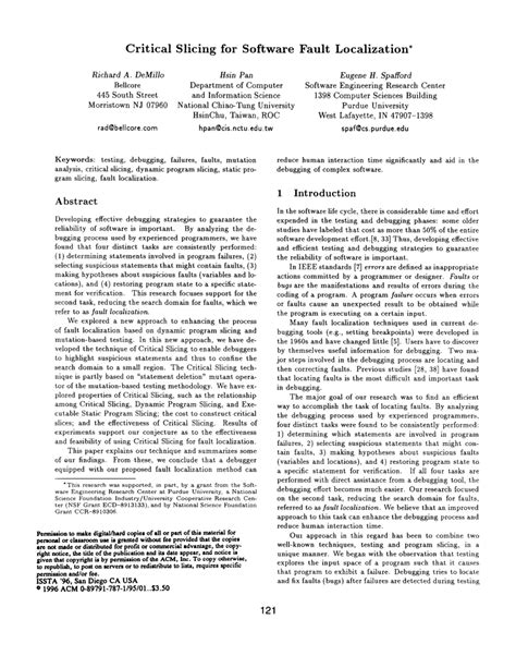 pdf critical slicing for software fault localization
