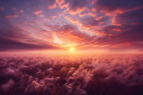Premium AI Image Sunrise Over Field Grass