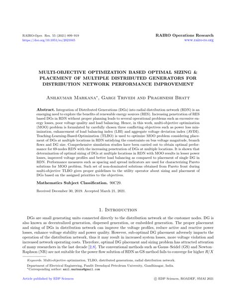 pdf multi objective optimization based optimal sizing and placement of multiple distributed