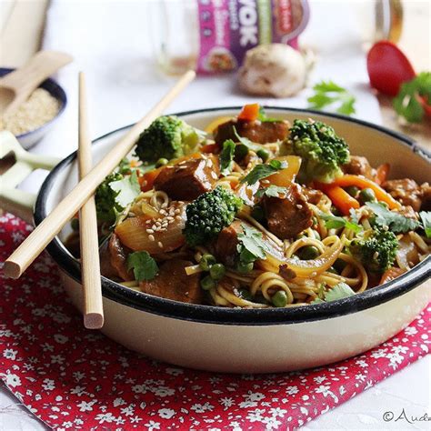 Recette Wok de Porc Nouilles Sauce Soja Sésame