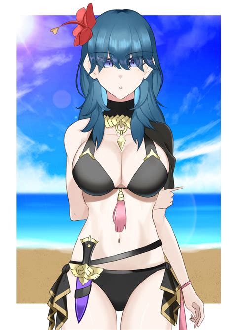 Rule 34 Alternate Costume Bikini Black Bikini Black Swimsuit Breasts Byleth Fire Emblem Byleth