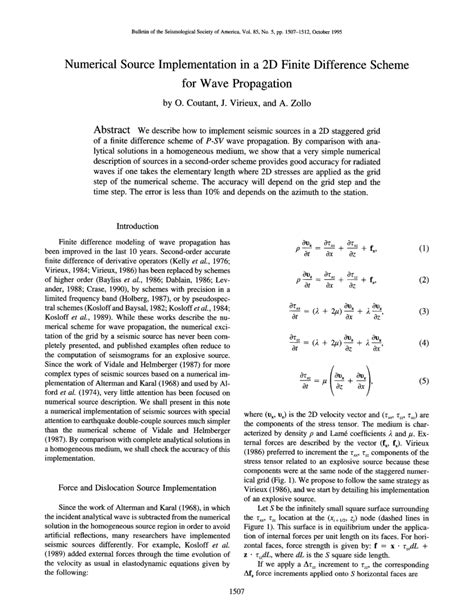 pdf numerical source implementation in a 2d finite different scheme for wave propagation