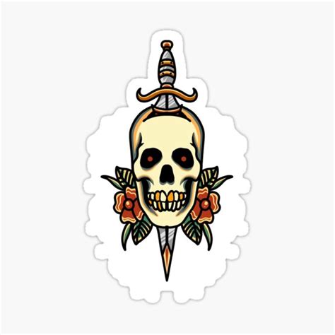 American Traditional Skull And Dagger Tattoos