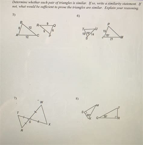 solved determine whether each pair of triangles is similar if so write a similarity statement
