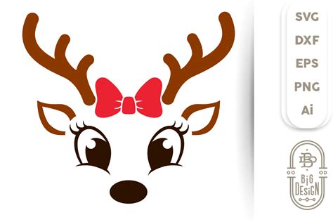 Christmas SVG Cute Reindeer SVG Girl Reindeer Face SVG By Big