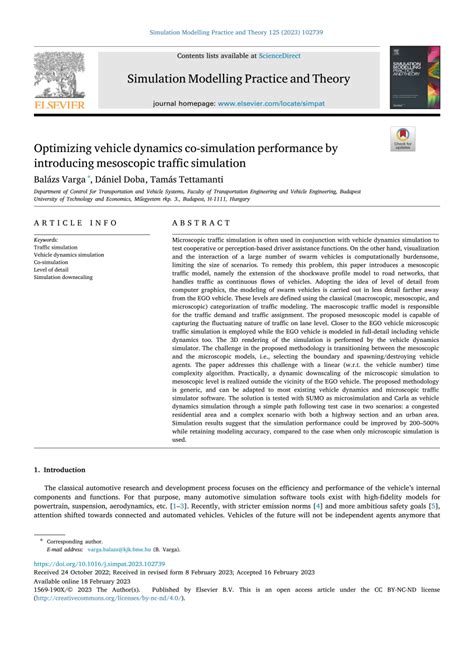 pdf optimizing vehicle dynamics co simulation performance by introducing mesoscopic traffic