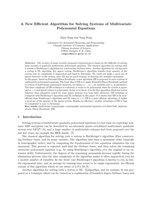 a new efficient algorithm for solving systems of multivariate polynomial equations pdf