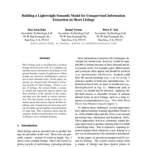 building a lightweight semantic model for unsupervised information extraction on short listings