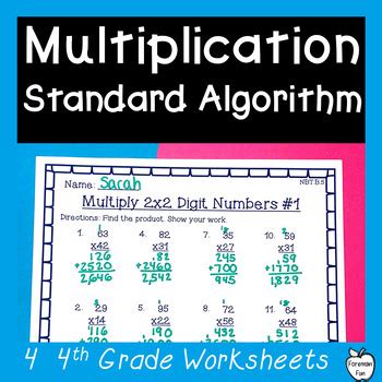 Multi Digit Multiplication Standard Algorithm Worksheets Th Grade Math