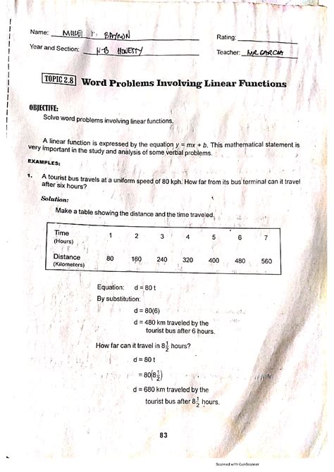 Solution Sample Activity Word Problems Involving Linear Functions