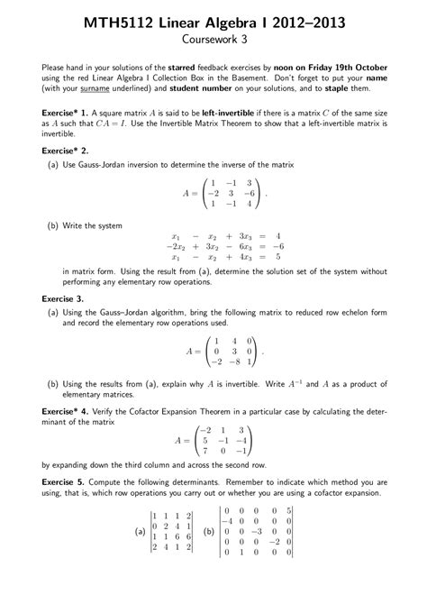 left invertible linear algebra exercise docsity