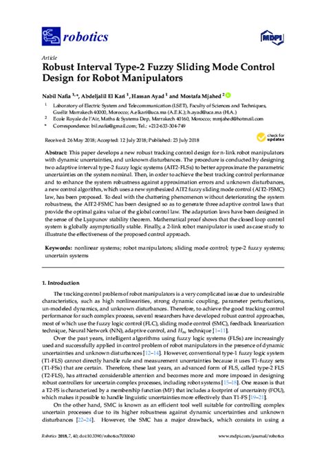 pdf robust interval type 2 fuzzy sliding mode control design for robot manipulators mostafa