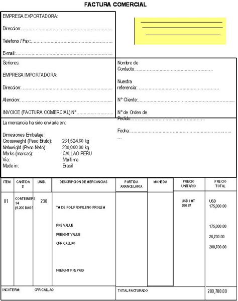 Factura Comercial DOCUMENTOS DE COMERCIO INTENACIONAL