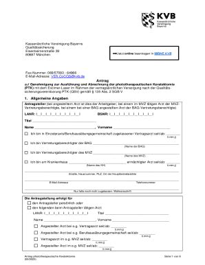 Ausfüllbar Online KVB FORM Phototherapeutische Keratektomie PTK