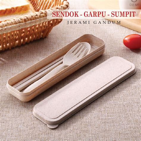 1 SET Alat Makan Sendok Garpu Sumpit 3in1 Bahan Serat Jerami Gandum