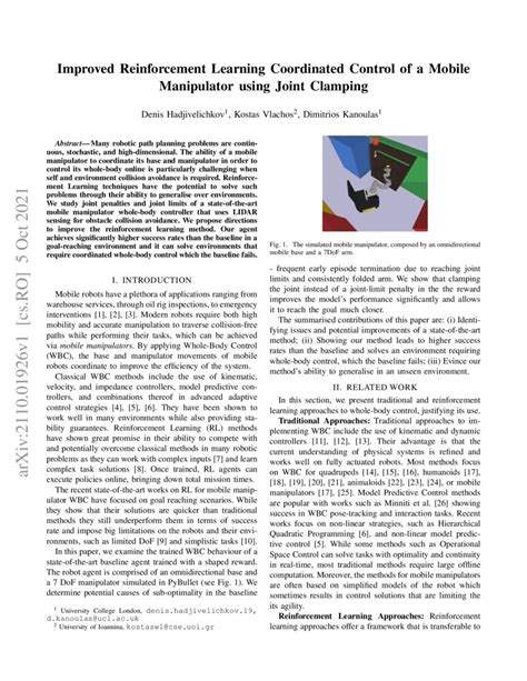 improved reinforcement learning coordinated control of a mobile manipulator using joint clamping