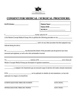 Fillable Online Clinic Mcmg Consent For Medical Surgical Procedure