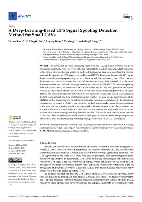 pdf a deep learning based gps signal spoofing detection method for small uavs