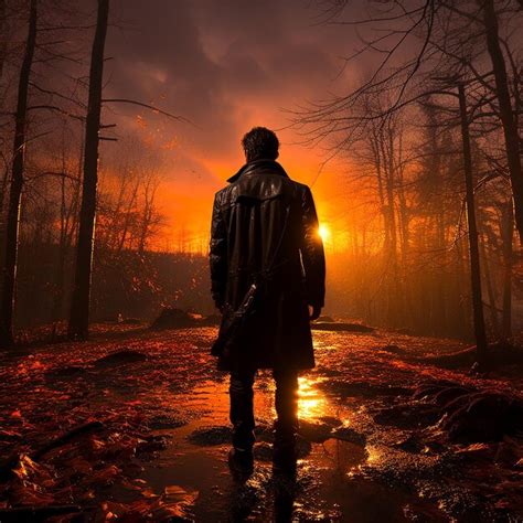 Premium AI Image A Man Walks Along The Road In The Forest In The Fog